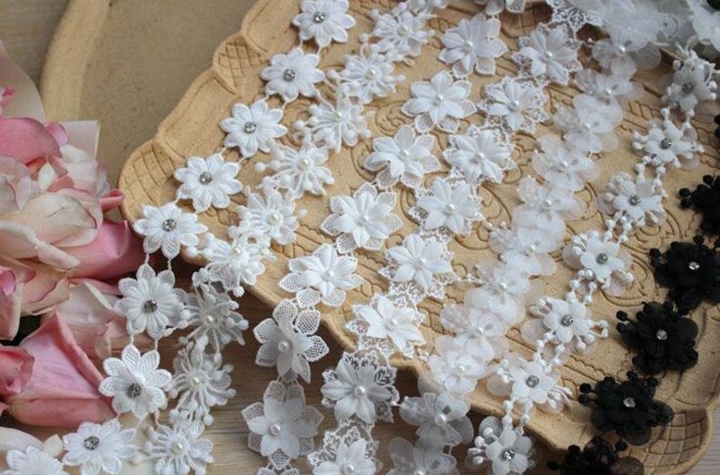 White 3D Beaded Flower Lace Decoration Girl Dress Scrapbook | Etsy