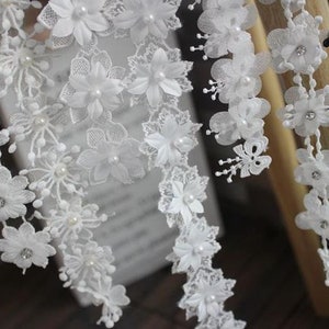 White 3D Beaded Flower Lace Decoration, Girl Dress, Scrapbook ...