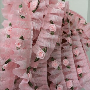 Pink Ruffle Lace, Pleated Trim Lace, Pink Rose Flower Lace for Doll ...