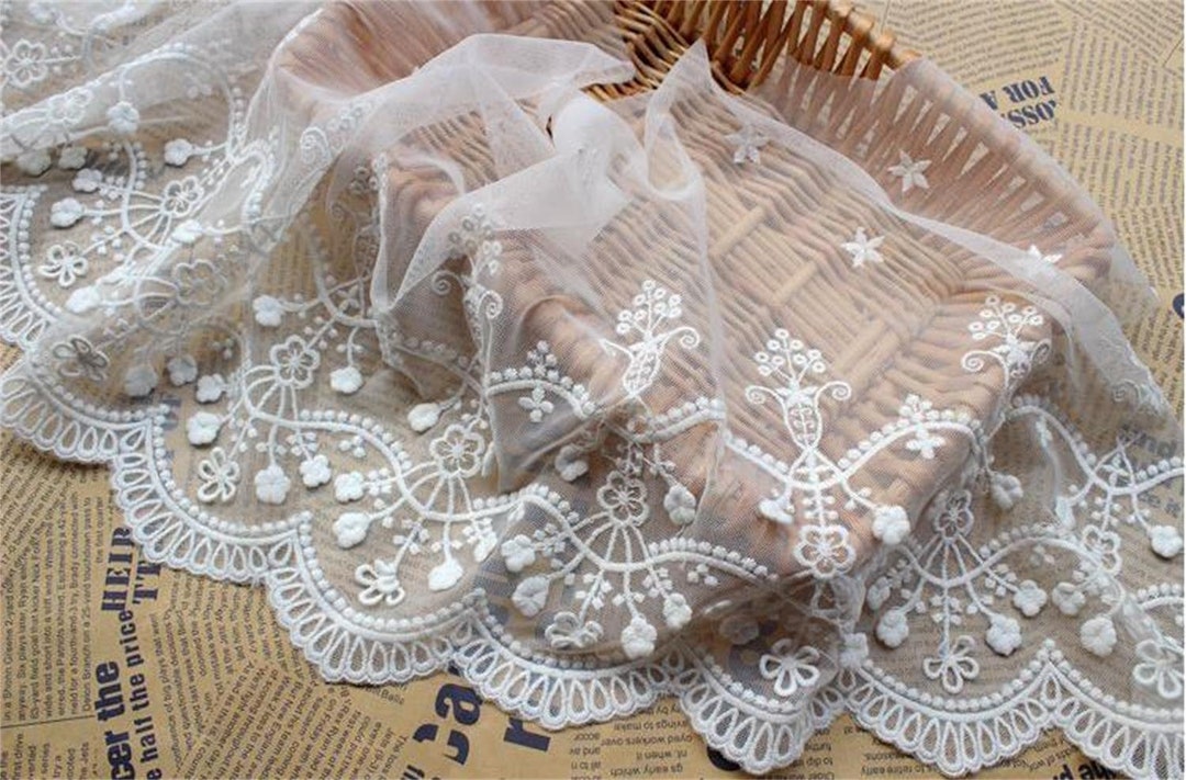 White Embroidered Lace, Snowflake Trim, Bridal Lace, Wedding Lace Trim ...