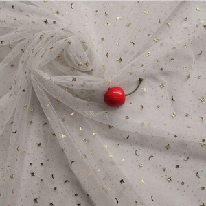 Golden Star and Moon Printed Mesh Fabric, American Mesh Lace Fabric ...