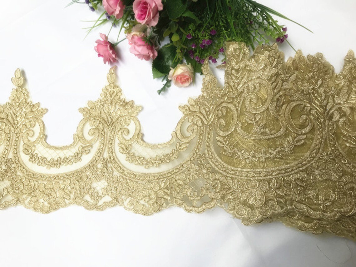 Retro Alencon Lace Gold Cord Embroidered Scalloped Lace Trim - Etsy