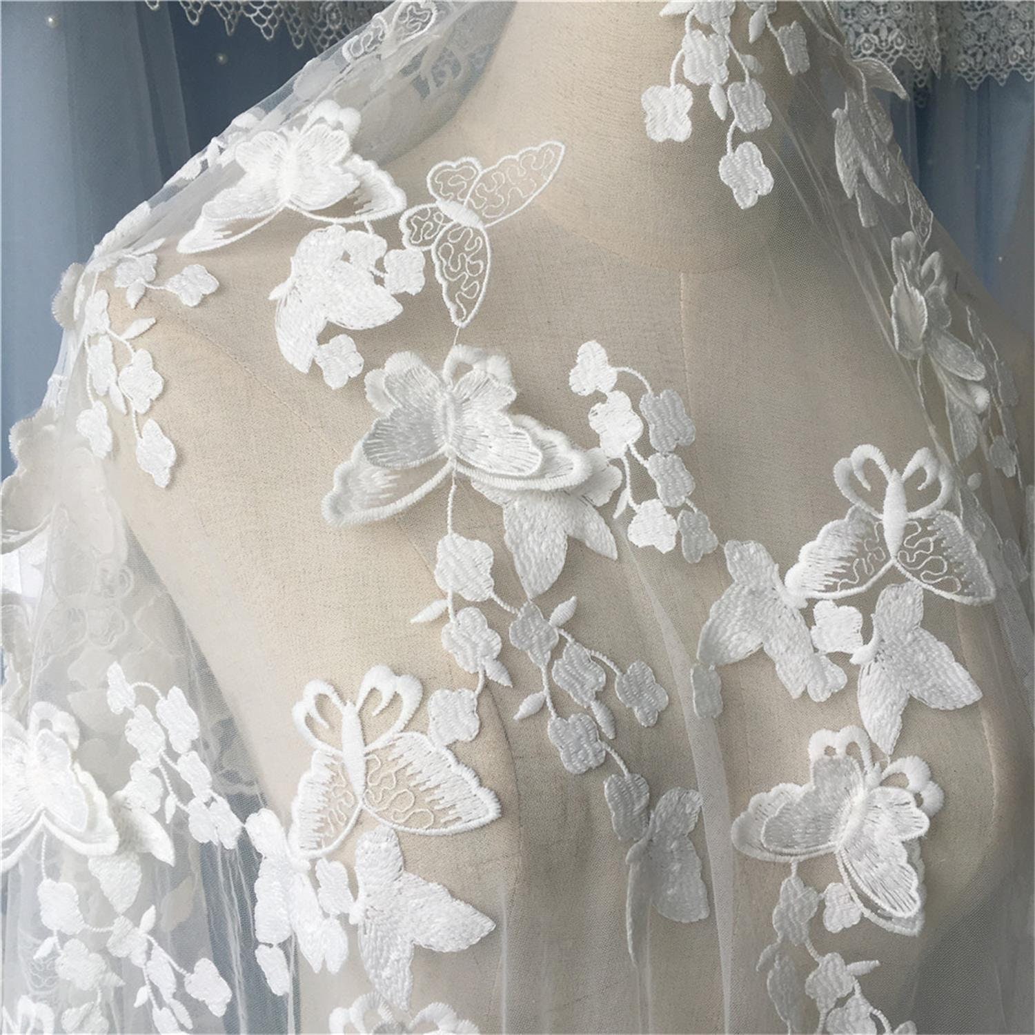 White Butterfly Fabric, Bridal Butterfly Lace Fabric, 3D Butterfly ...