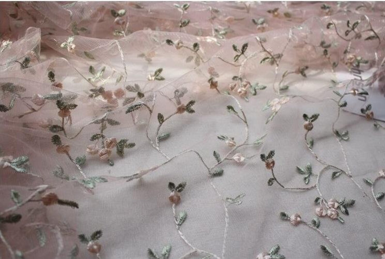 White pink delicate tulle lace fabric 3D floral embroidery | Etsy