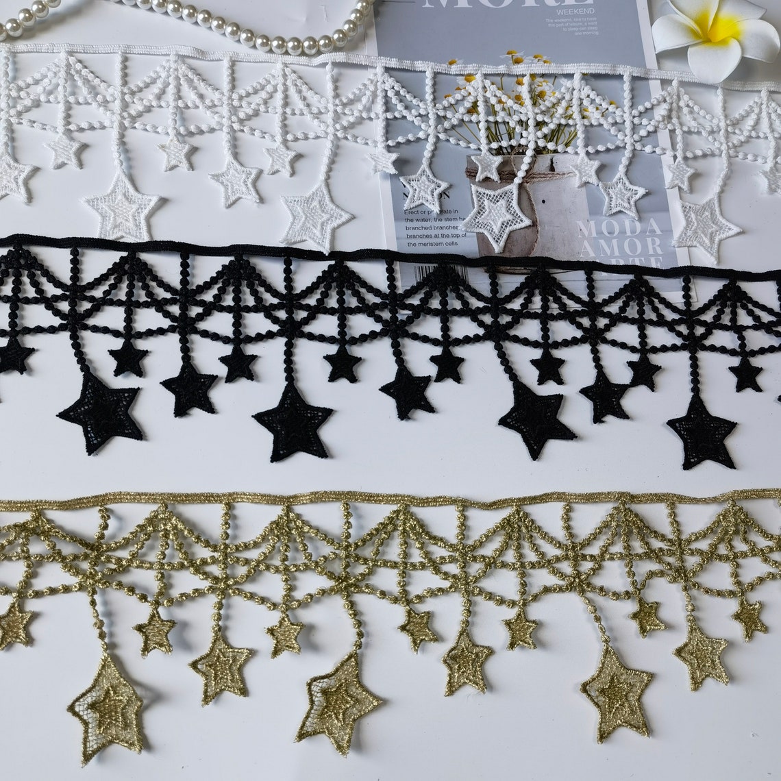 2 Yardsdelicate Star Lace Trim Stars Fringe Tassels Lace for - Etsy