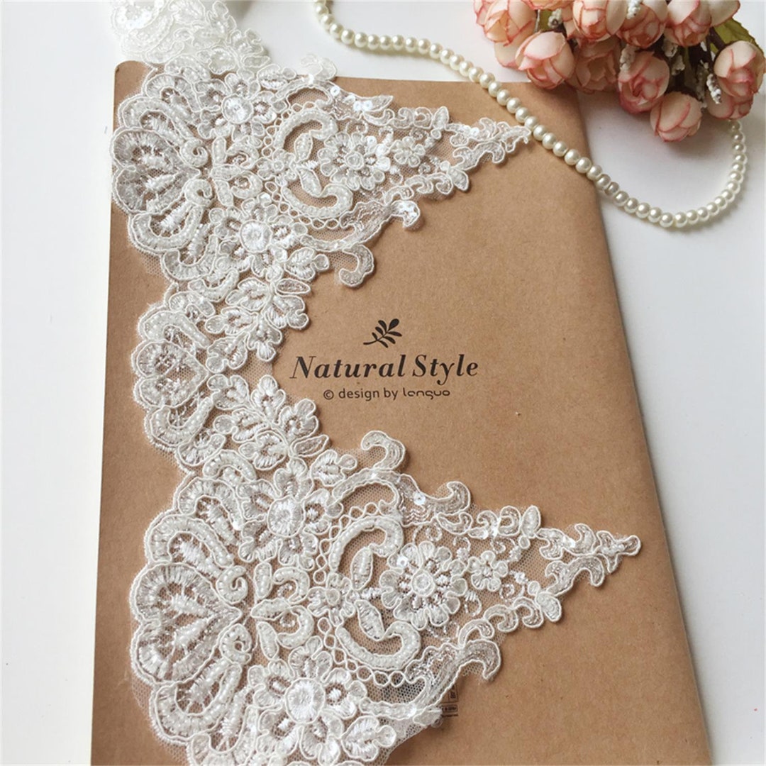 Luxury Heavily Pearl Beaded Sequin Lace Trim in Ivory, Rayon ...