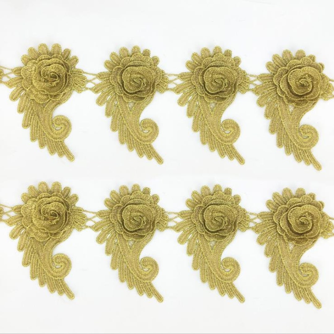 Gold 3D Lace Applique Venetian Lace Trim for Graduation, Lyrical Dance ...
