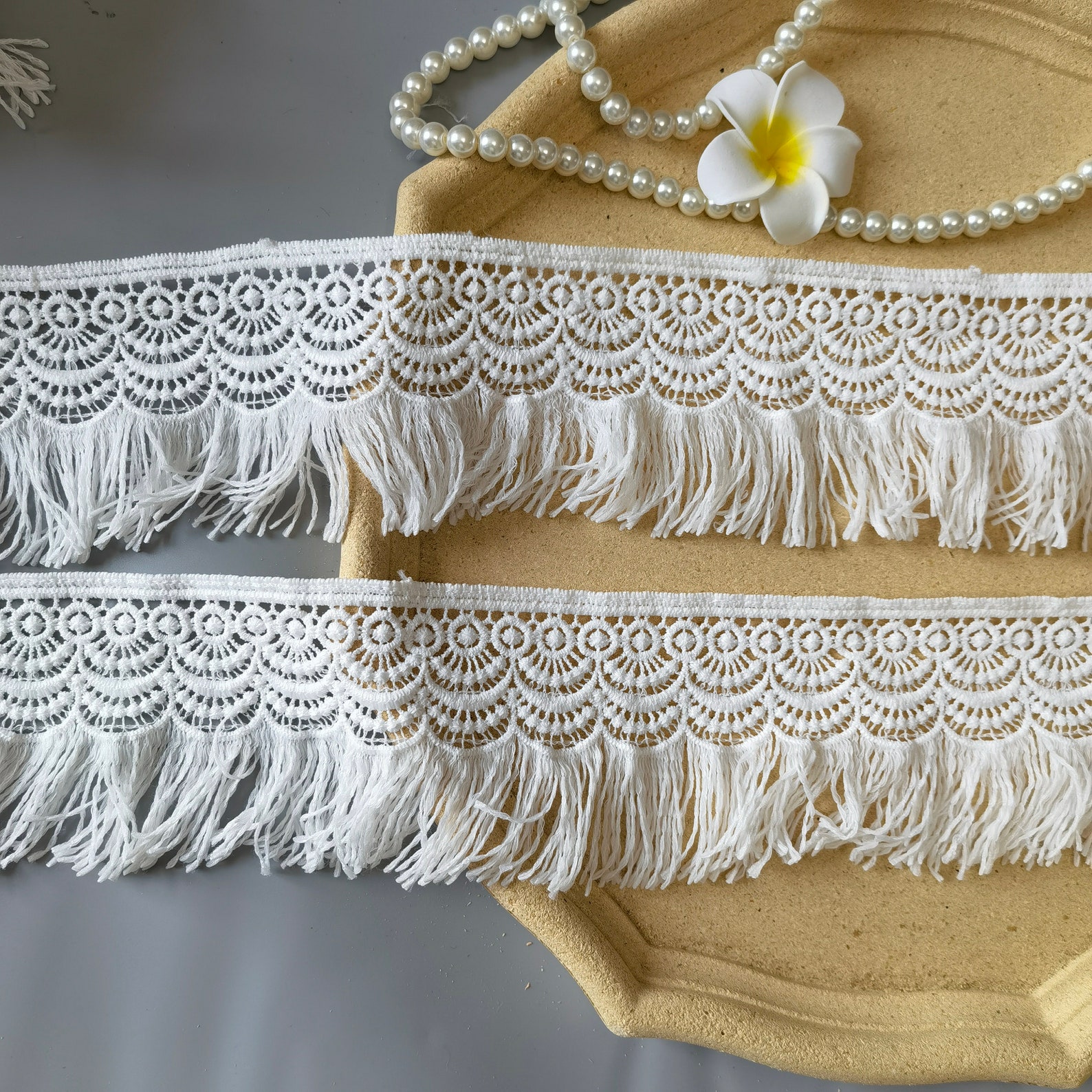 1 Yard White Fringed Lace Trim Round Design Suitable for - Etsy
