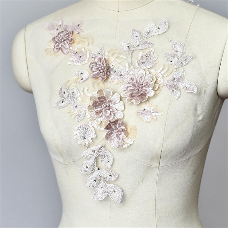 Beaded Lace Applique Flower Embroidery Lace 3D Patch Floral - Etsy