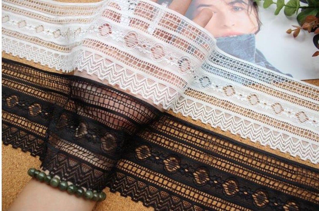 2 Yard 8.5 Cm Wide Black White Stretch Lace Trim Veil Lace Wedding Lace ...