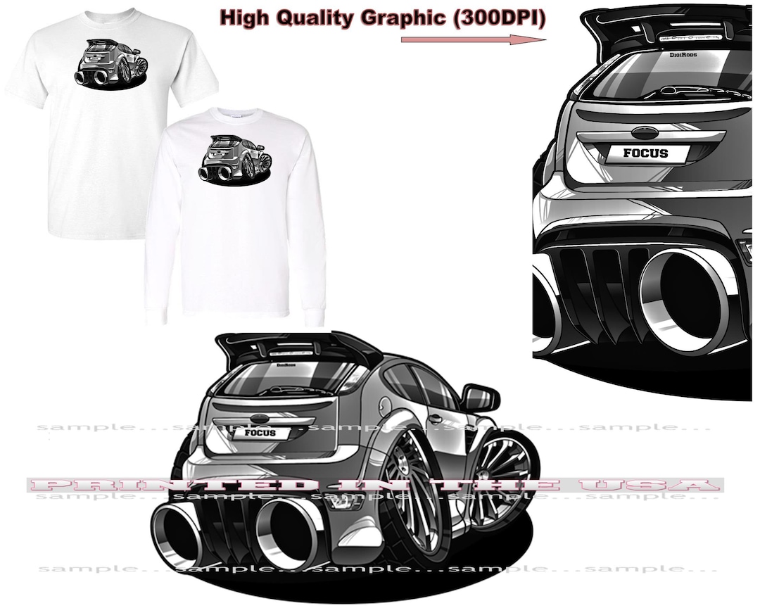Ford Focus RS Sport Compact Model Monochrome Graphic Digirods Cartoon ...