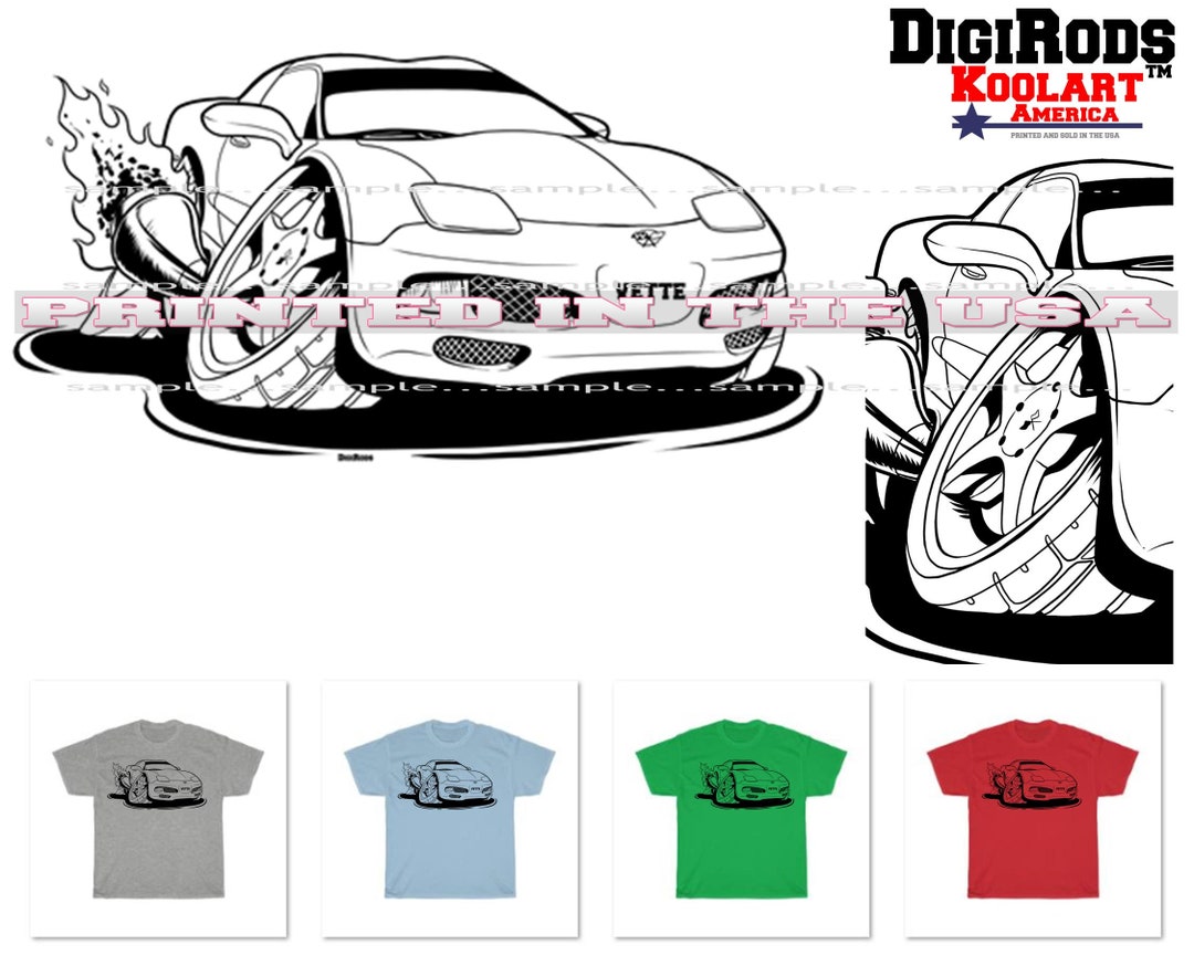 Corvette C5 Model Racing Black Sketch Outline Digirods Cartoon Car T ...