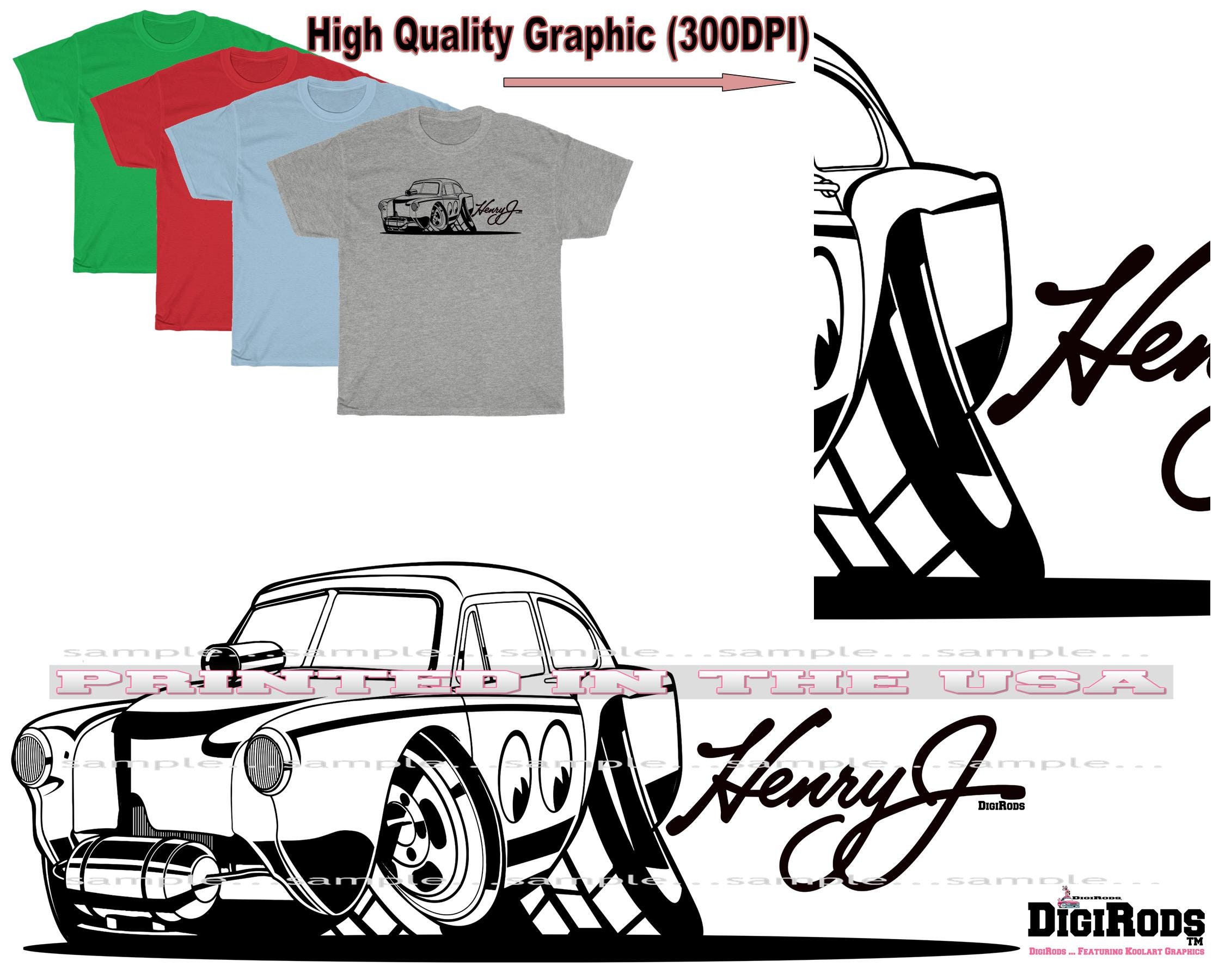 Henry J Gasser Kaiser Signature Hot Rod Mooneyes Decal Black Outline ...