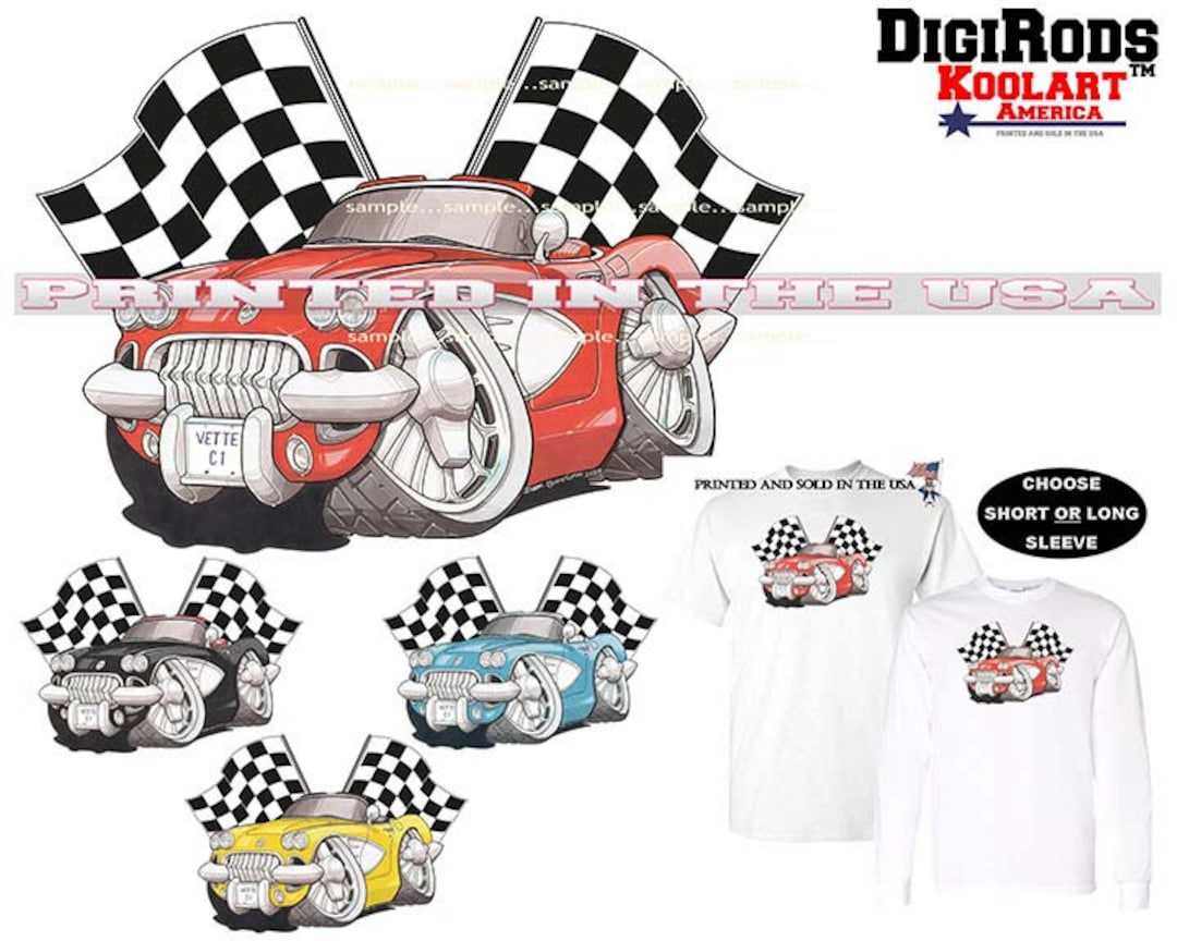 Corvette C1 Caricature Vintage Convertible Model Racing Flags Digirods ...