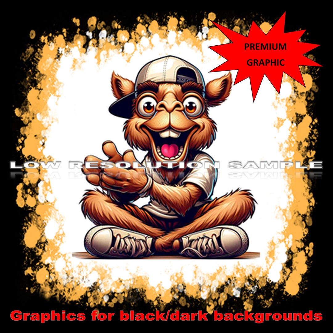 Camel Crazy Dude Sitting Down Happy Clapping Funny Cartoon Black / Dark ...