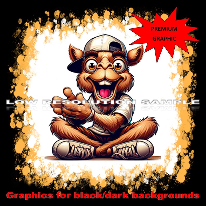 Camel Crazy Dude Sitting Down Happy Clapping Funny Cartoon Black / Dark ...