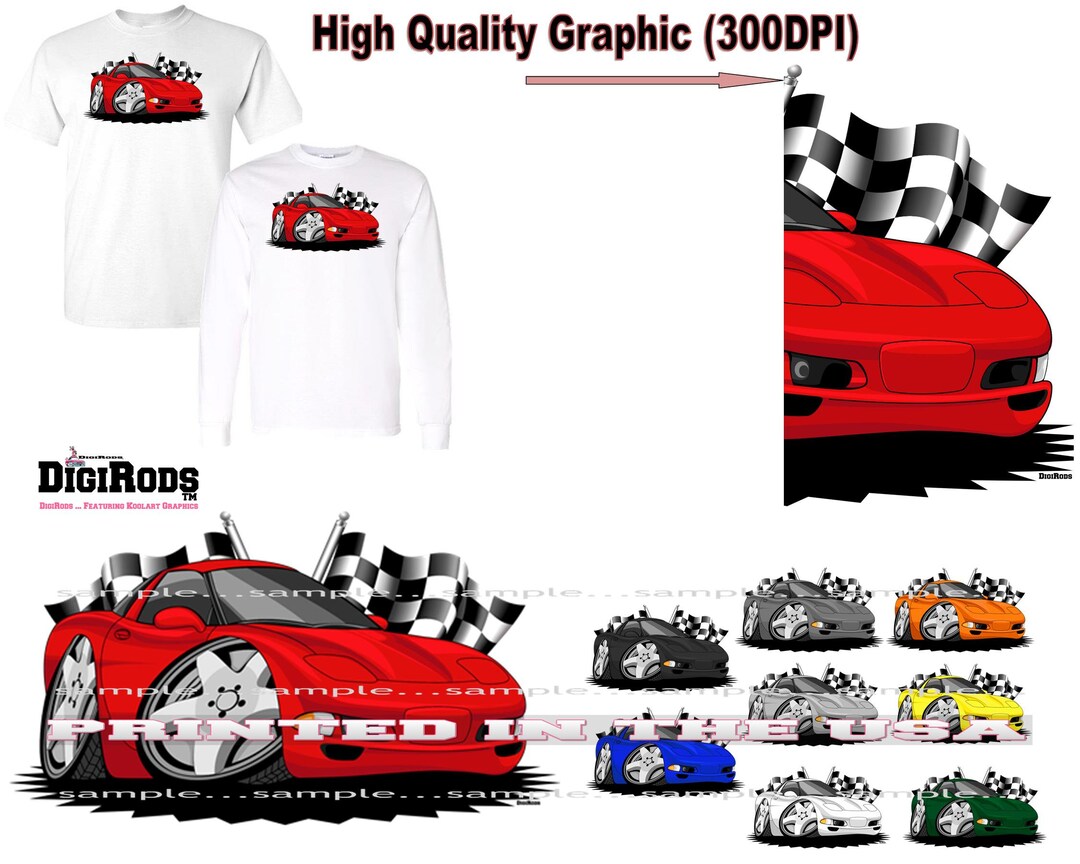 Corvette C5 Side View Racing Flags Digirods Cartoon Car Short or Long ...