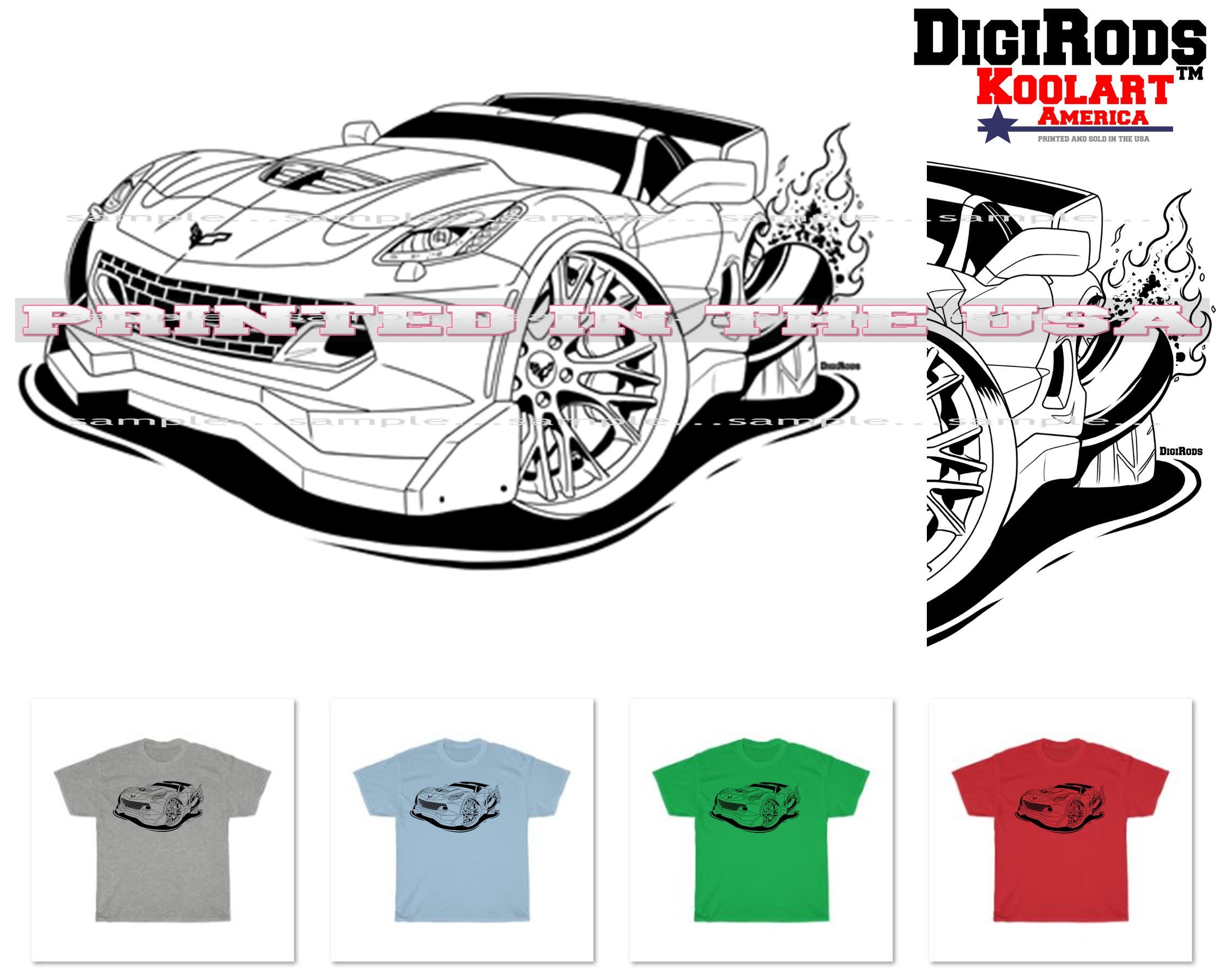 Corvette C7 Model Racing Black Sketch Outline Digirods Cartoon - Etsy