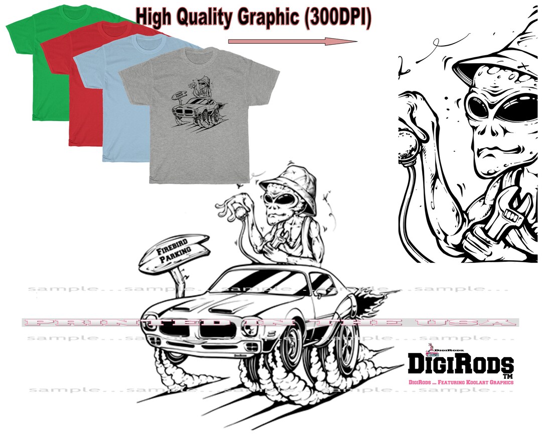 Digirods Alien ET Space Race Pontiac Firebird Hot Rod Parking Cartoon ...