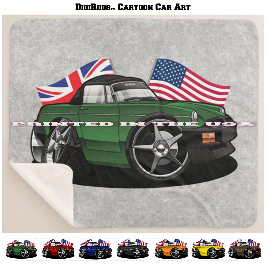 Digirods MG MGB British Convertible Model American UK Flags Cartoon Car ...