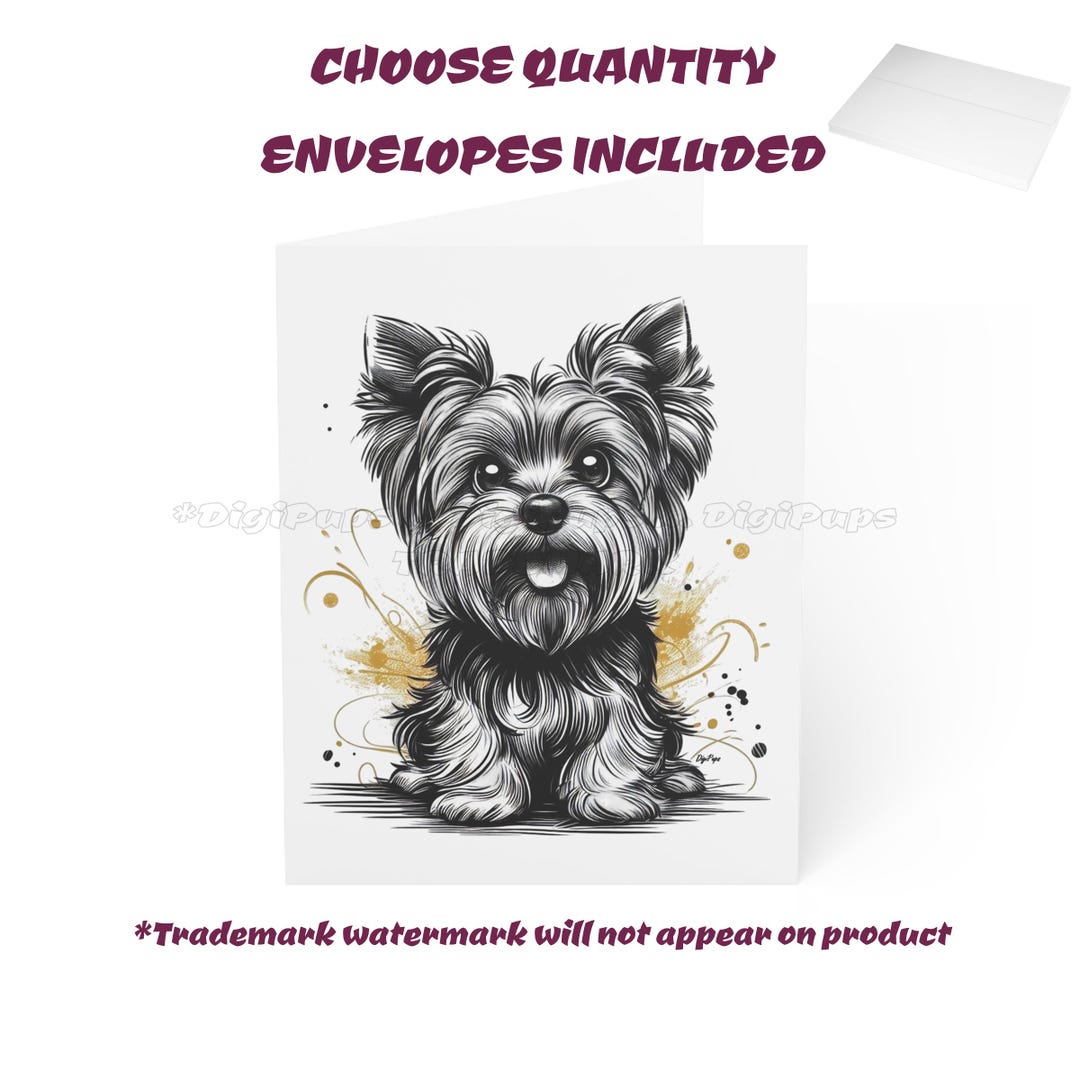 Digipups Yorkshire Terrier Yorkie Puppy Dog Gold Splash Sketch Note ...