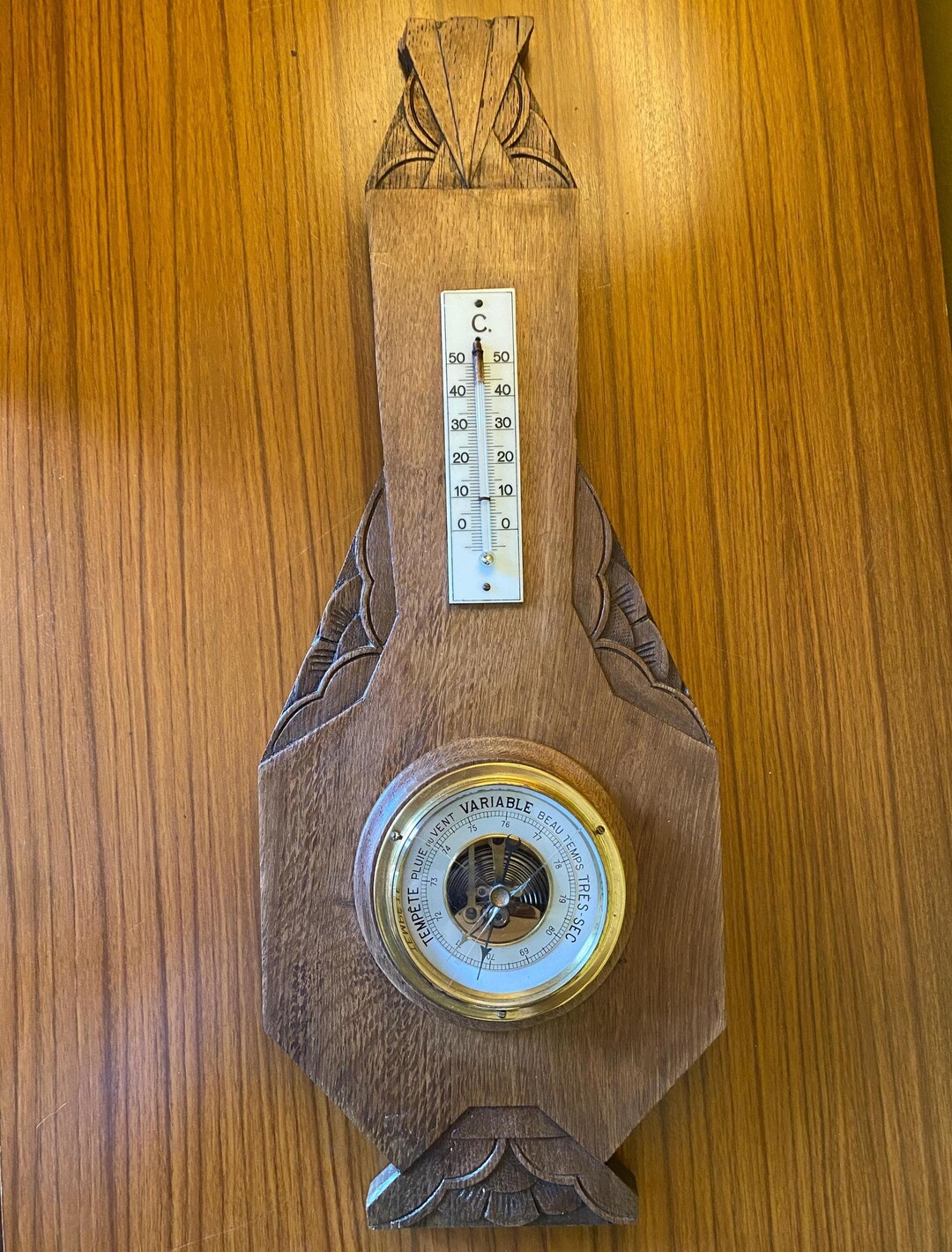 French Art Deco Wooden Large Barometer - Great Design - Etsy