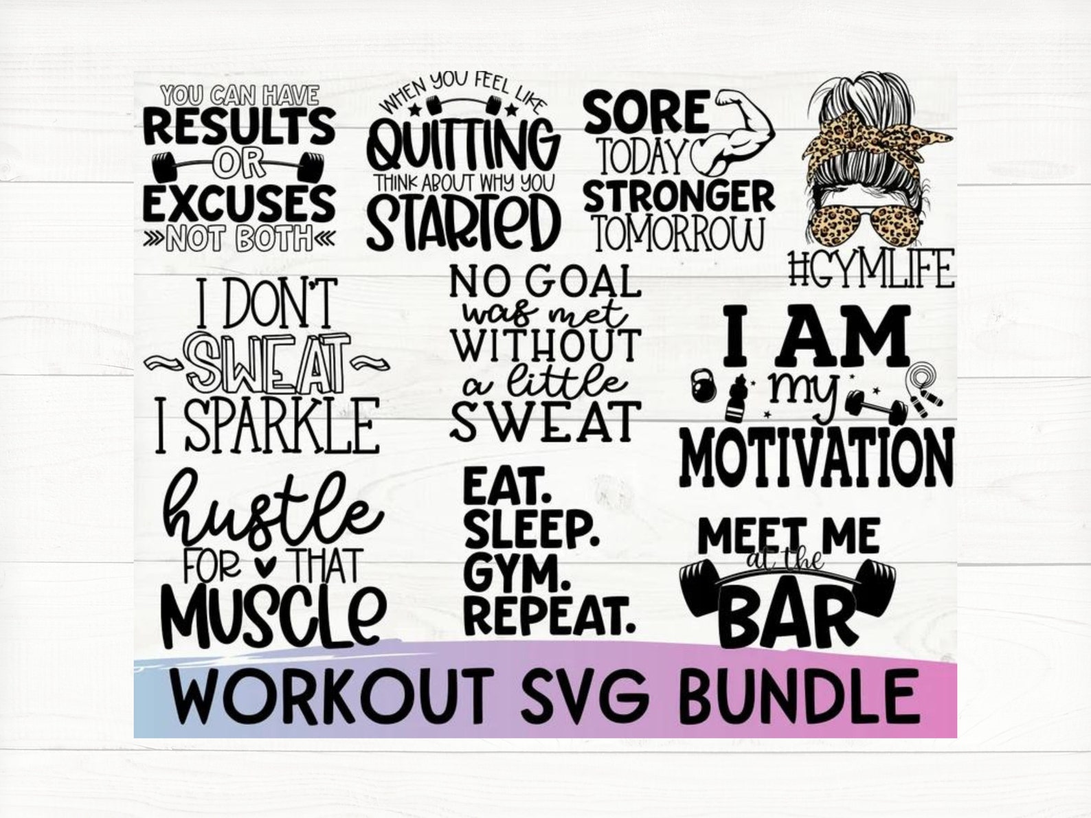 Workout Svg Bundle, Gym Svg, Fitness Svg, Exercise Svg, No Pain No Gain ...