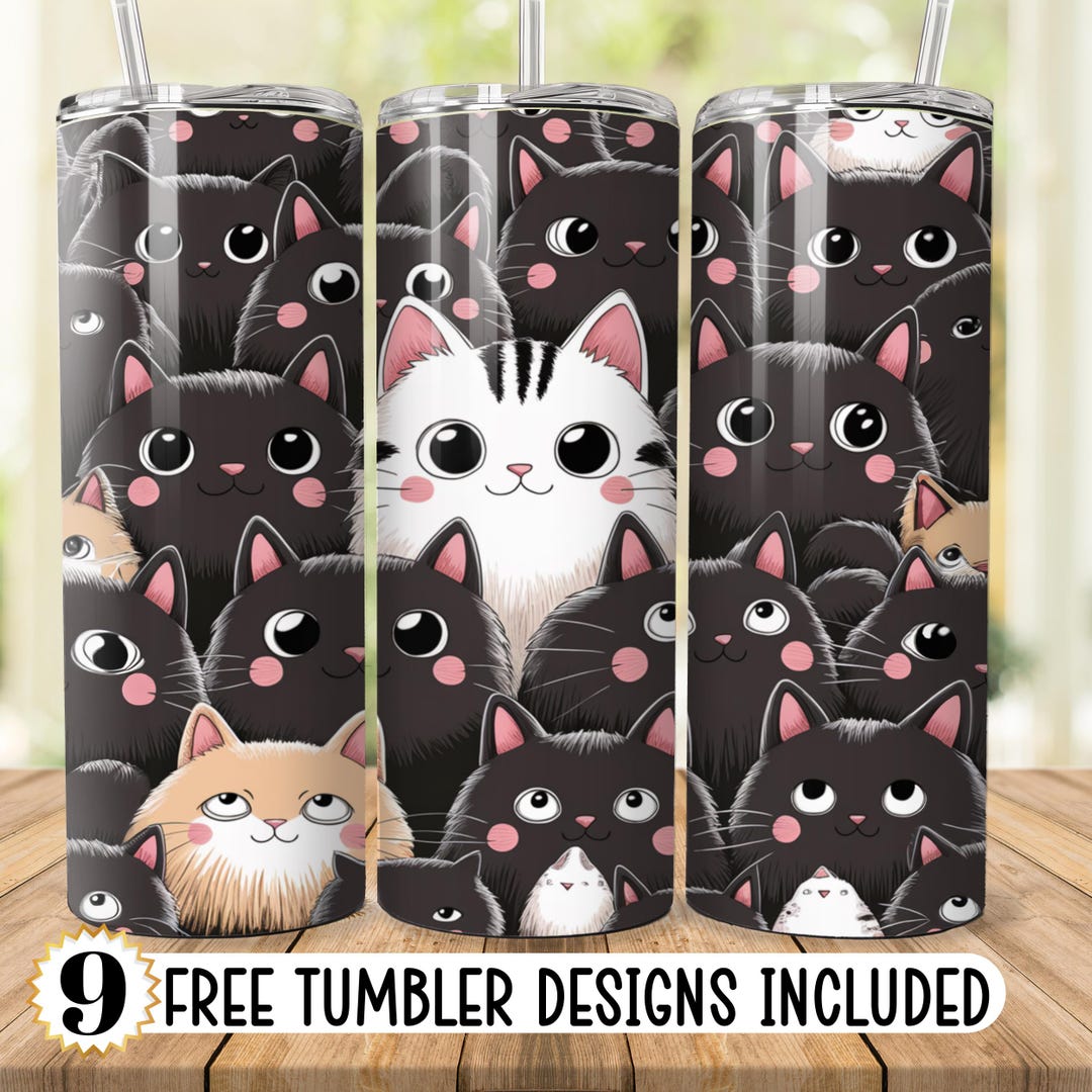Cute Cats 20oz Skinny Tumbler Design, Cute Cats Tumbler Wrap, Cute Cats ...