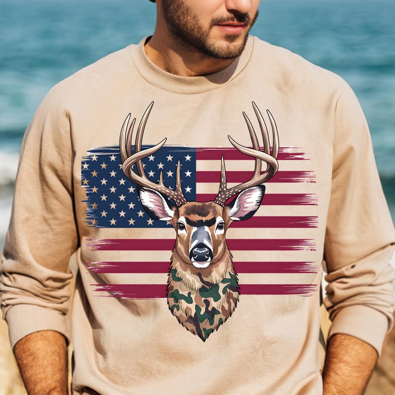 American Flag With Buck Deer Head Png, Whitetail Buck Head Graphic ...