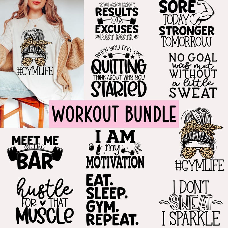Workout SVG Bundle, Gym Fitness Exercise Cut Files (digital Download ...