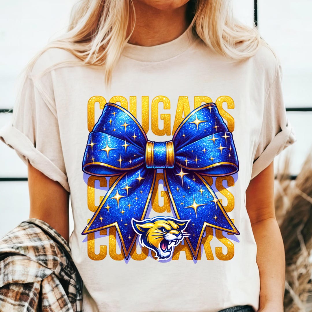 Cougars School Team Mascot Bow Shirt PNG, Royal Blue Team Football ...