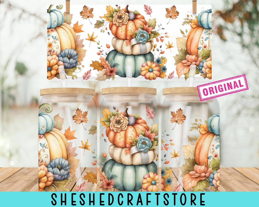 Boho Floral Libbey Glass Wrap Png, Fall Flower 16oz Libby Beer Can Full ...