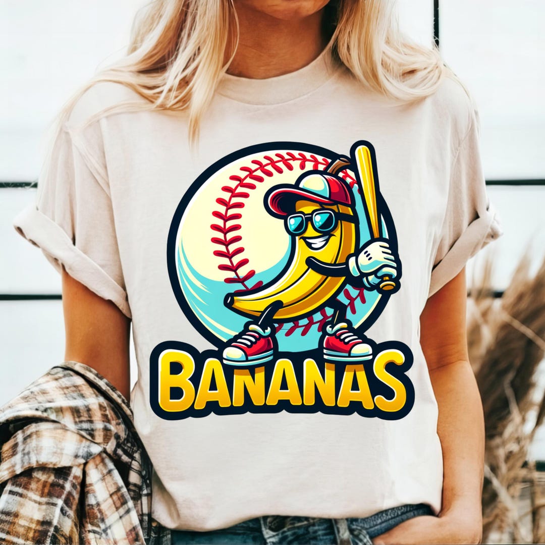 Let's Go Bananas Baseball PNG Sports Team Mascot Funny Banana Playing ...