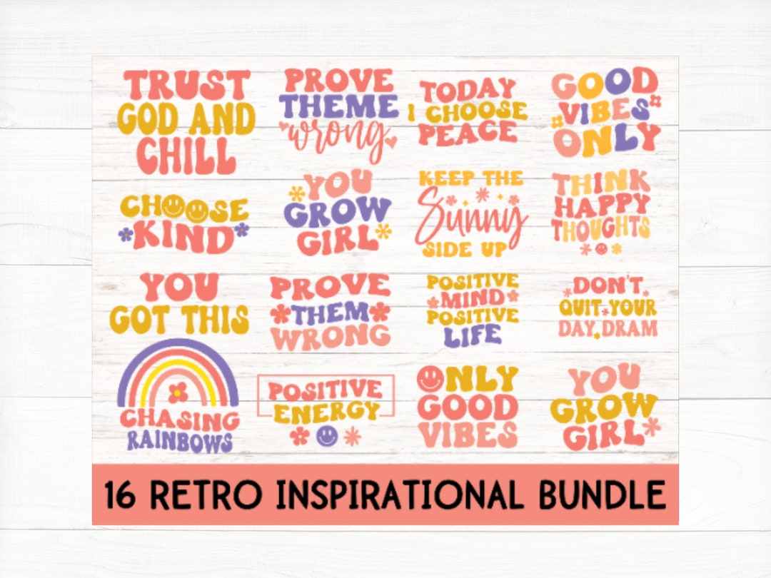 Retro Inspirational SVG Bundle, Groovy Svg, Wavy Svg, Inspirational Svg ...