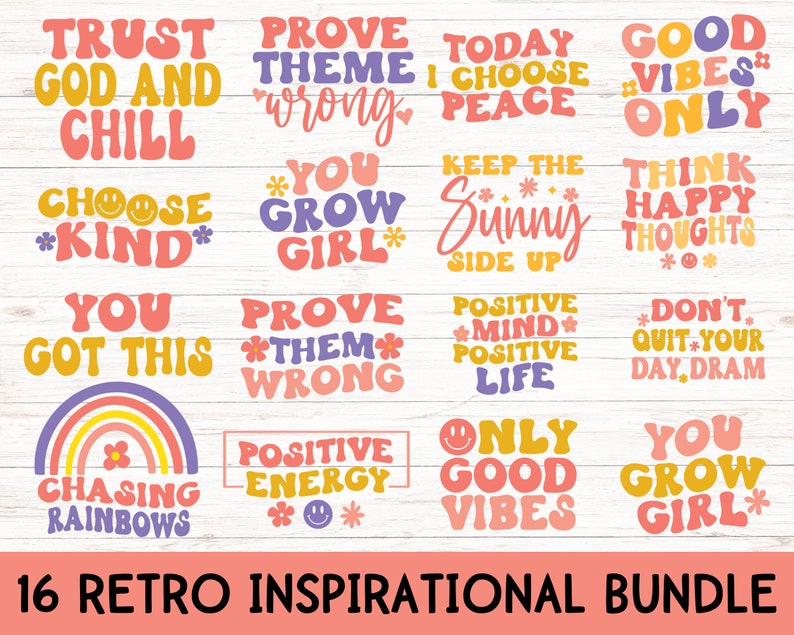 Retro Inspirational SVG Bundle, Groovy Svg, Wavy Svg, Inspirational Svg ...