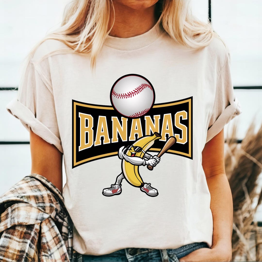 Let's Go Bananas Baseball PNG Sports Team Mascot Funny Banana Playing ...