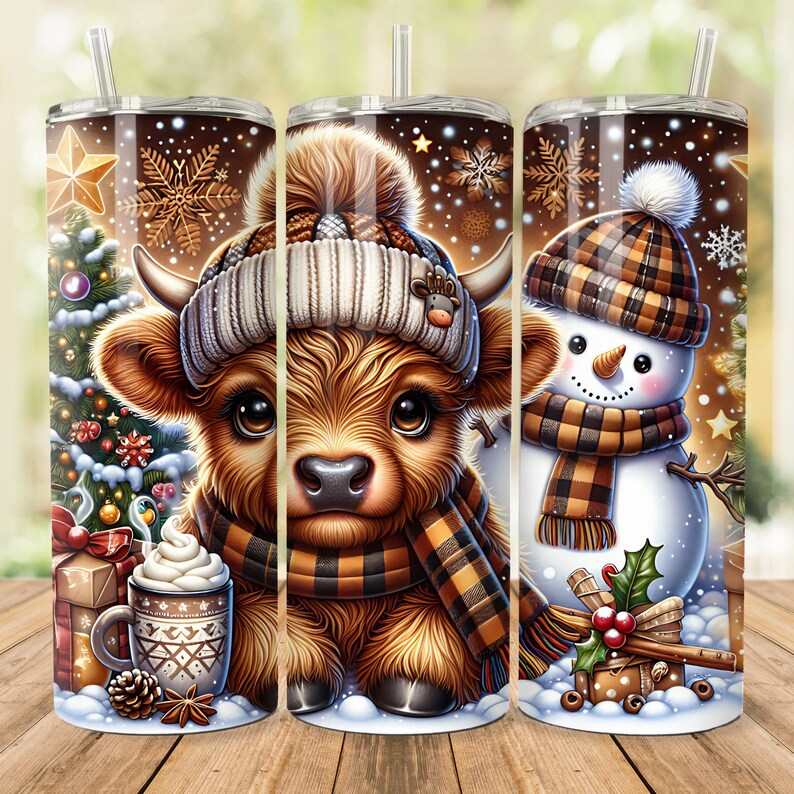Christmas Highland Cow Tumbler Wrap, 20oz Skinny Tumbler Digital ...