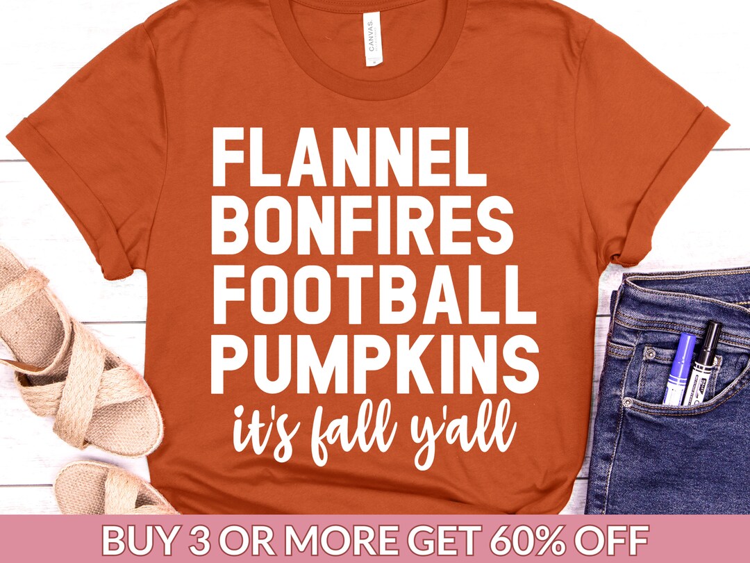 Flannel Bonfires Football Pumpkins It's Fall SVG, Football Shirt Svg ...