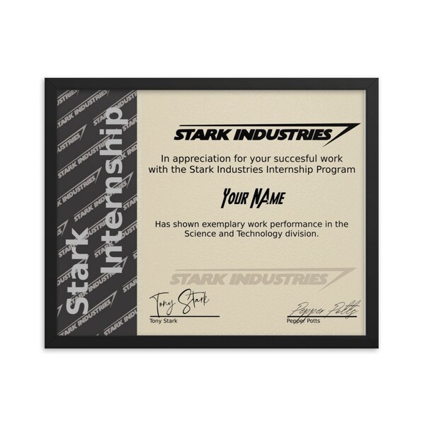 Stark Industries Certificate - Etsy