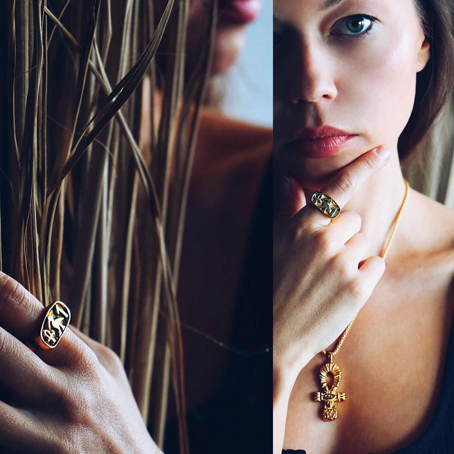 Egyptian Gold Plated Ring, Hieroglyph Ring, Ancient Signet Ring ...