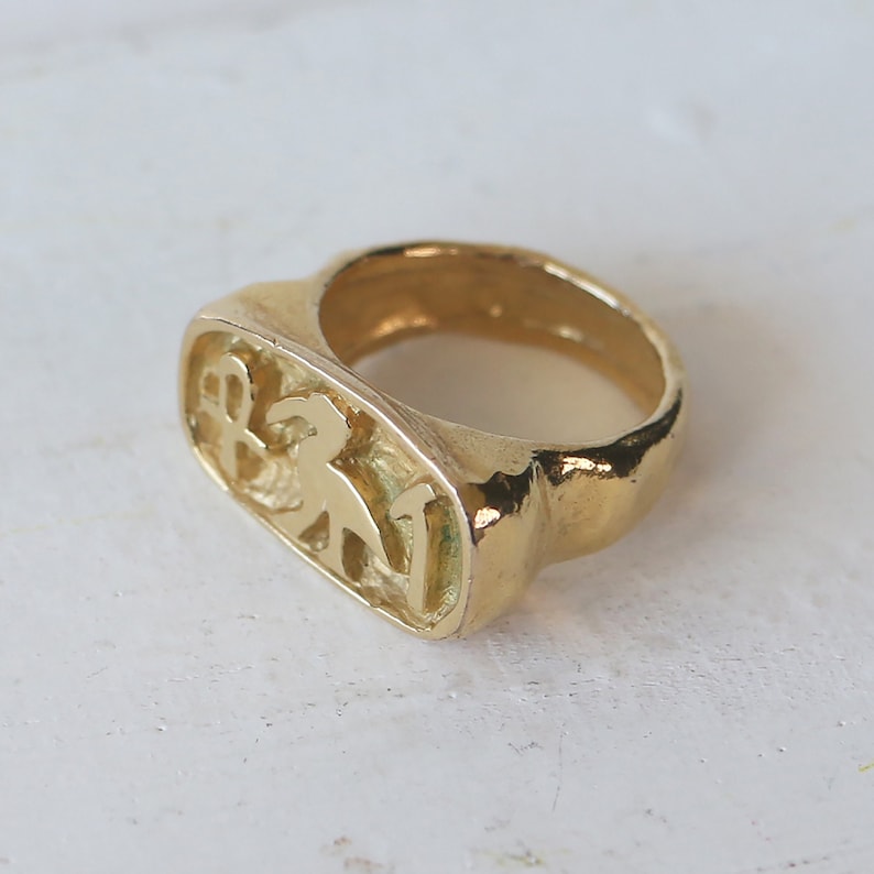 Egyptian Gold Plated Ring, Hieroglyph Ring, Ancient Signet Ring ...