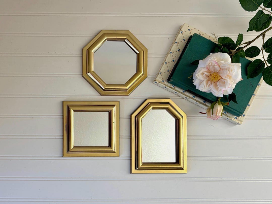 Vintage Gold Geometric Mirrors Gold Mirror Trio Wall Decor Set of 3 ...