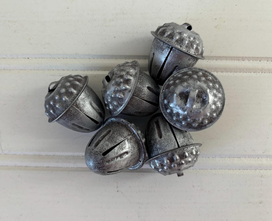 Silver Acorn Jingle Bell Ornaments Rustic Decorative Acorns Set of 6 ...