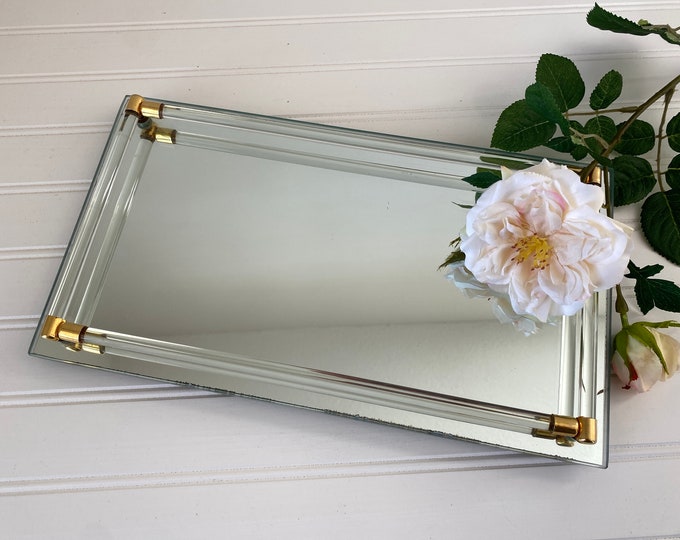 Vintage Vanity Mirror Tray | Bar Edged Vanity Tray | Rectangle Mirror ...