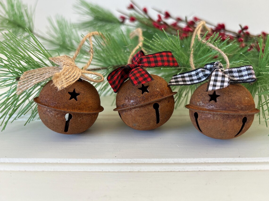 Rusty Jingle Bell Ornaments Rustic Decorative Sleigh Bells Set of 6 ...