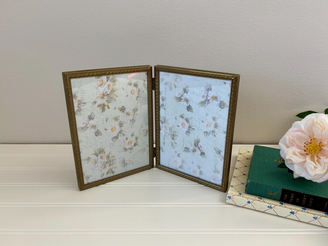 Vintage 5x7 Brass Bi-fold Picture Frame Set of Two Folding Photo Frames ...
