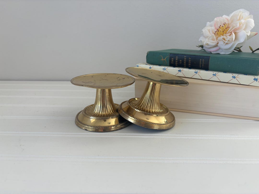 Vintage Brass Pillar Candle Holders Gold Pedestal Candlesticks Set of ...