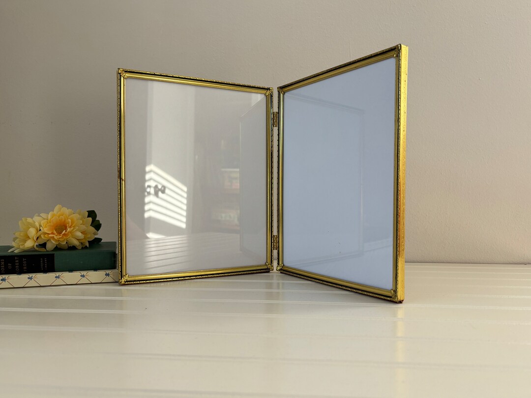 Vintage 8x10 Gold Bi-fold Picture Frame for Decorating a Table, Mantel ...