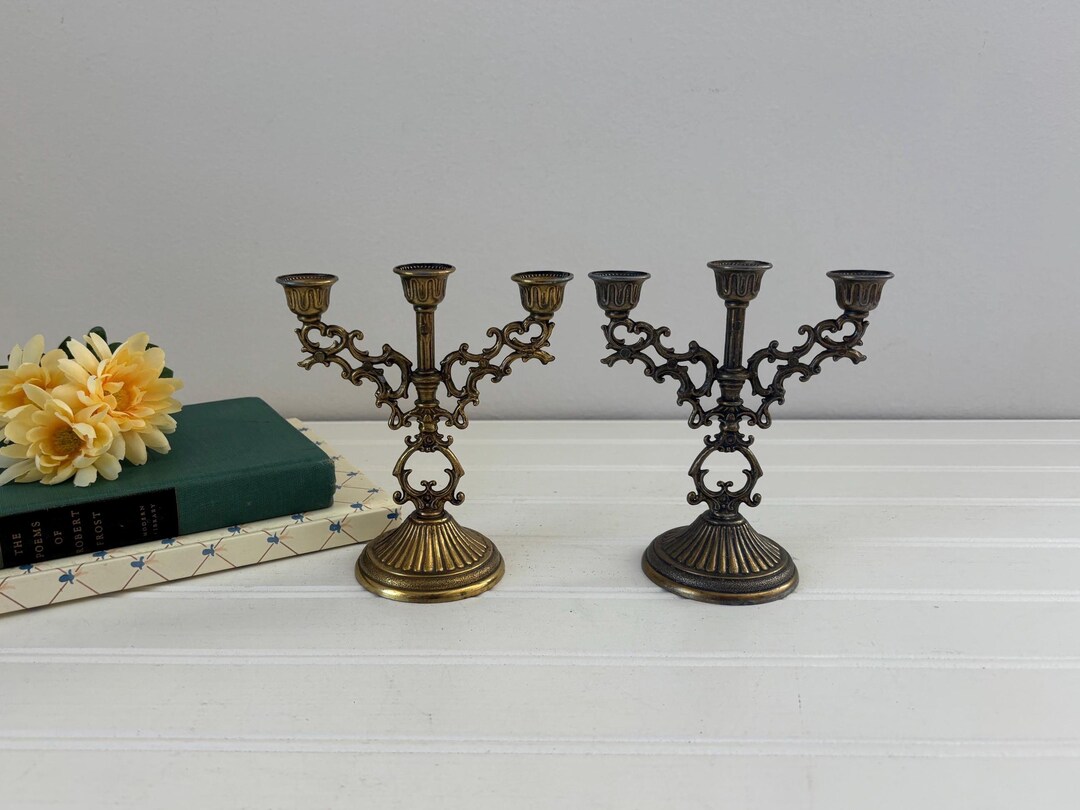 Vintage Brass Candelabra Set of Two Mini Graduated Candlestick ...