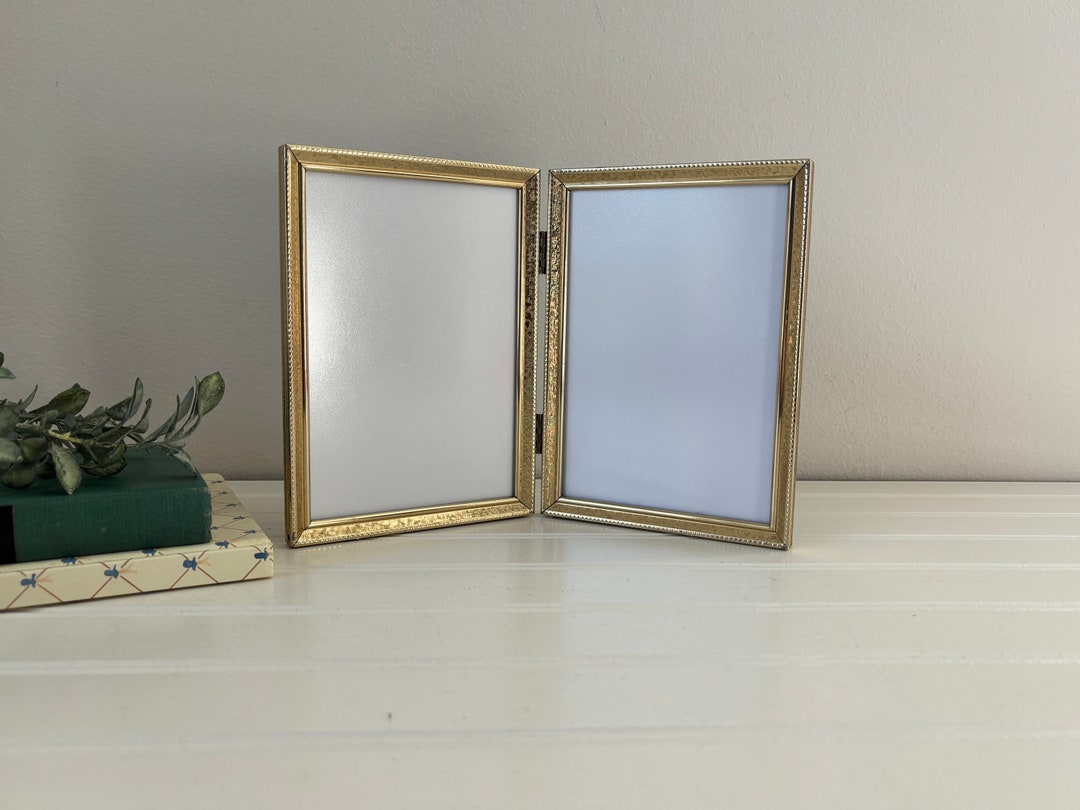 Vintage 5x7 Bi-fold Picture Frame Brass Bi Fold Display Small Foldable ...